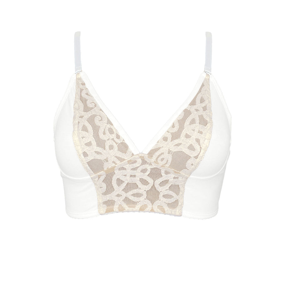 Stella longline bralette with lace in natural - Eco Intimates